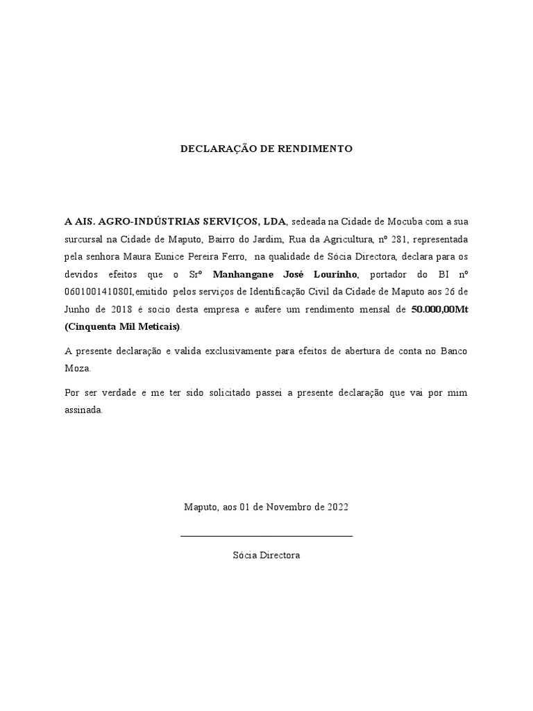 Declaração de Rendimento | PDF