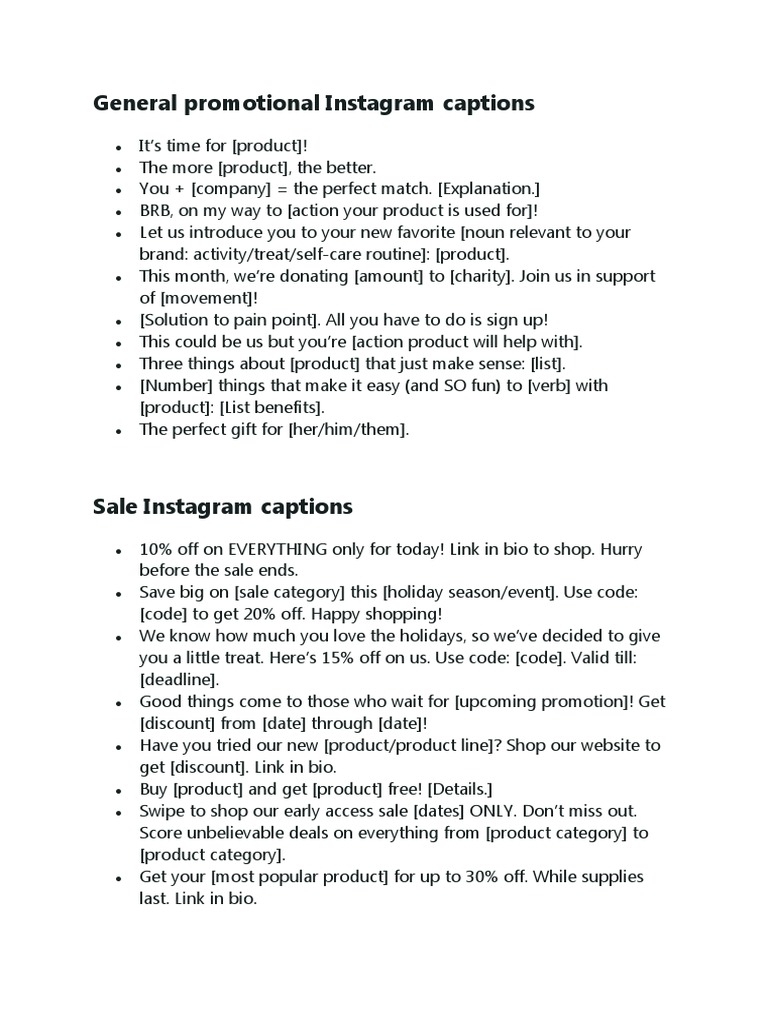 General Promotional Instagram Captions | PDF