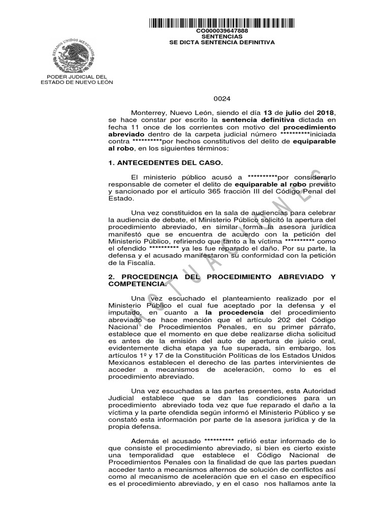 Sentencia Definitiva | PDF | Sentencia (ley) | Derecho penal