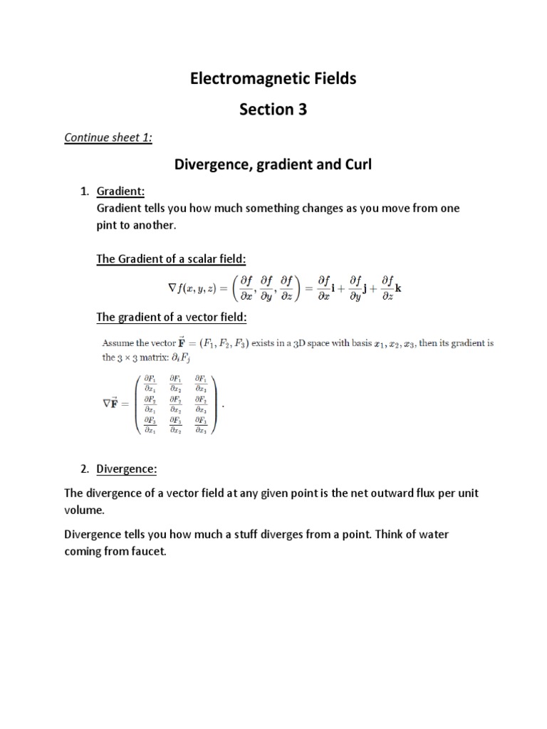 Electromagnetic Fields: Exploring the Gradient, Divergence and Curl | PDF | Divergence ...