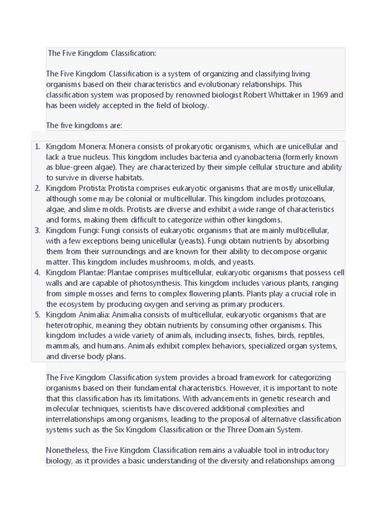Five Kingdom Classification Overview | PDF | Plants | Organisms
