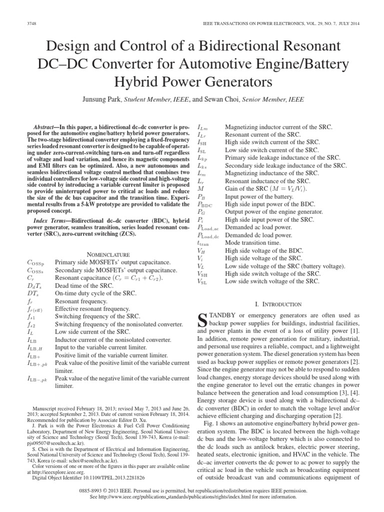 국제 - Design and Control of a Bidirectional Resonant DC-DC Converter for Automotive Engine ...