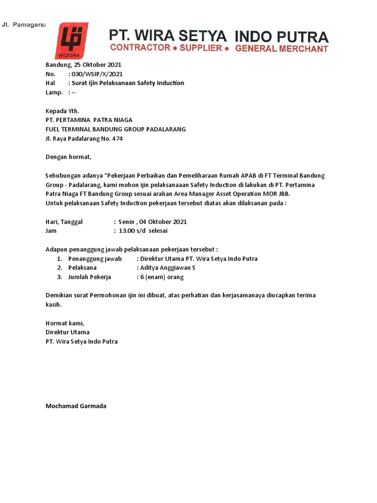 Surat Ijin Masuk Lokasi Cabang | PDF
