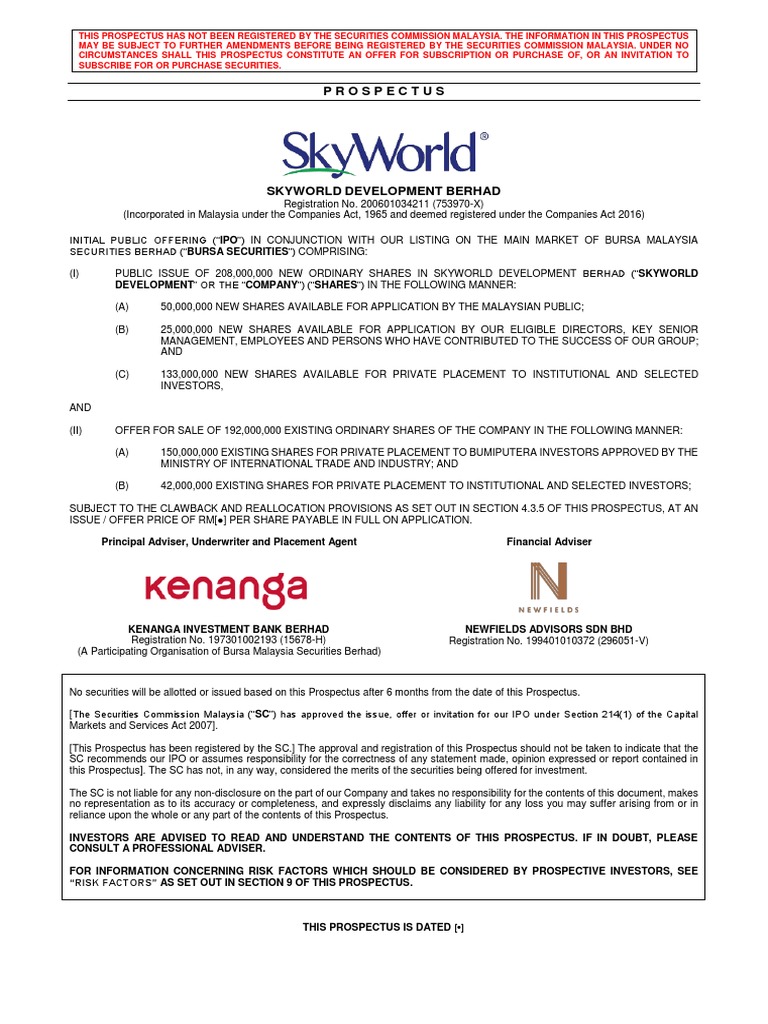 SkyWorld - Redacted Prospectus (Full) - 20221202 PDF | PDF | Initial Public Offering | World ...