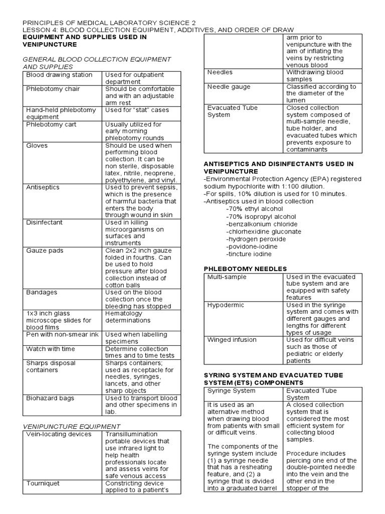 Chapter 4 Blood Collection Equipment Additives and Order of Draw ...