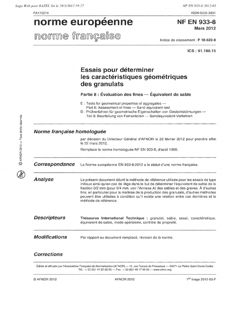 NF EN 933-8 Equivalent de Sable | PDF