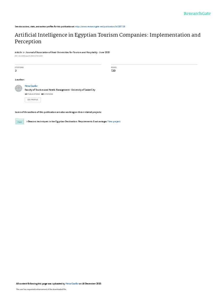 Artificial Intelligence in Egyptian Tourism Compan PDF | PDF | Machine Learning | Artificial ...