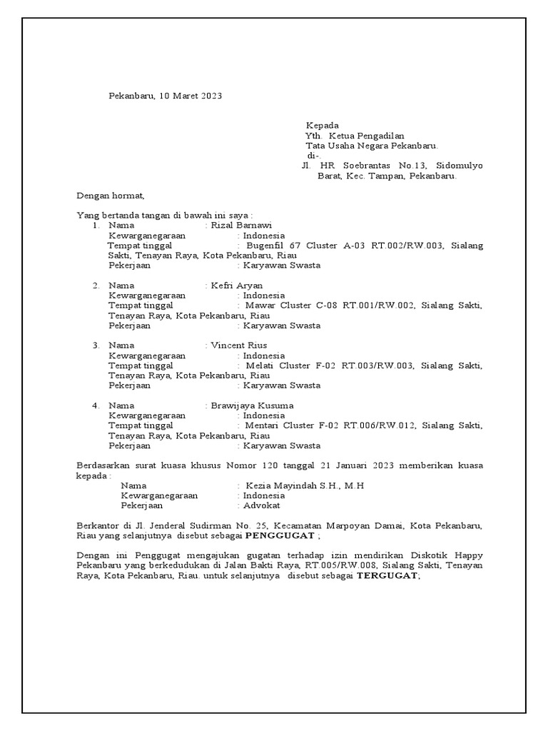 SURAT GUGATAN PTUN KELOMPOK 1 Kiyy Yang Bener | PDF