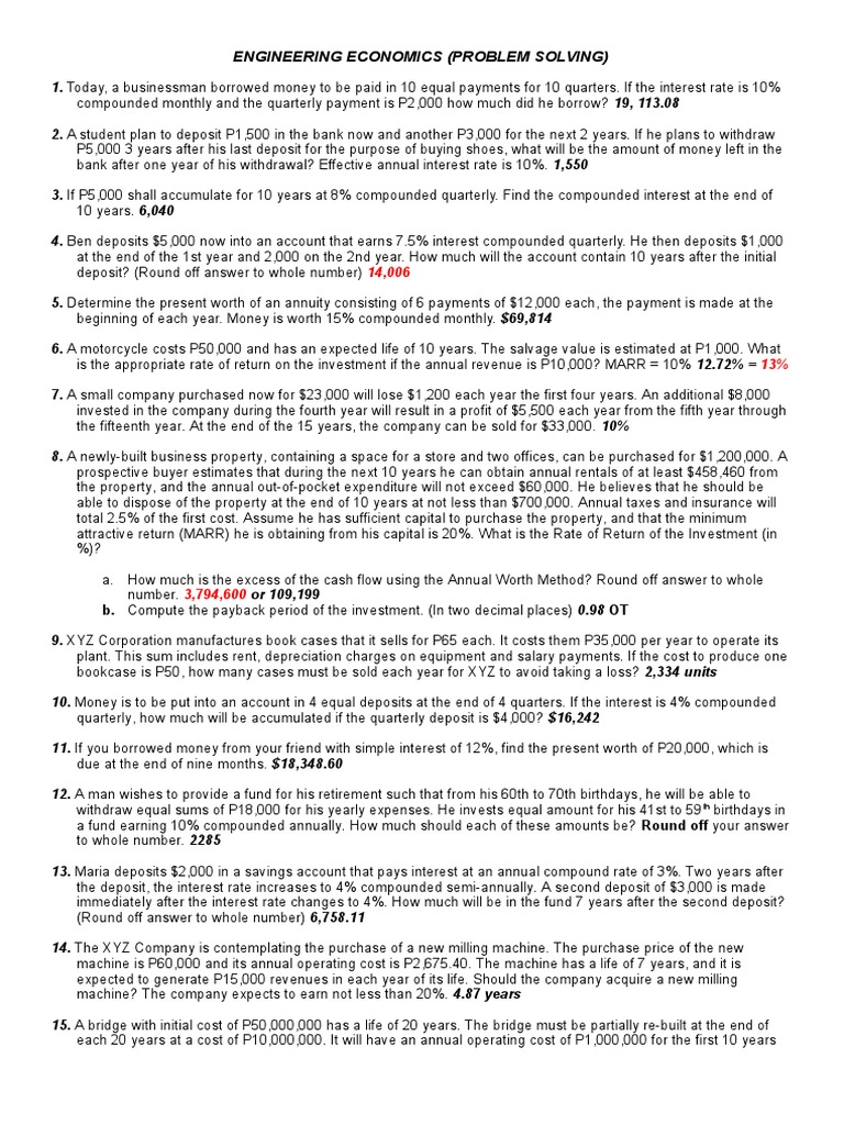 Engineering Economics Problems | PDF | Interest | Interest Rates