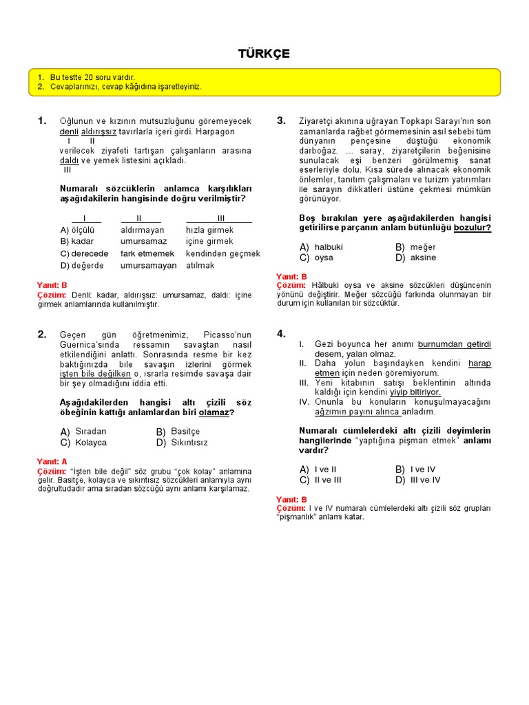 7.siniflar LGS 3.deneme Sinavi PDF | PDF
