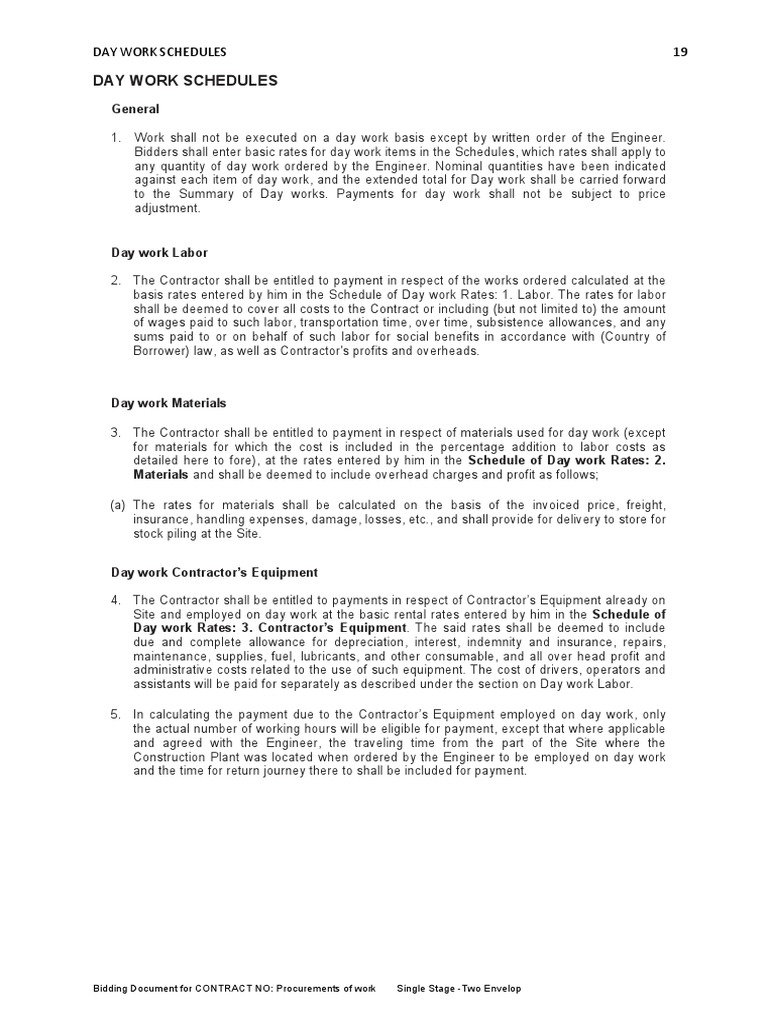 Schedule for Day Work Labor, Materials, and Equipment Rates | PDF ...