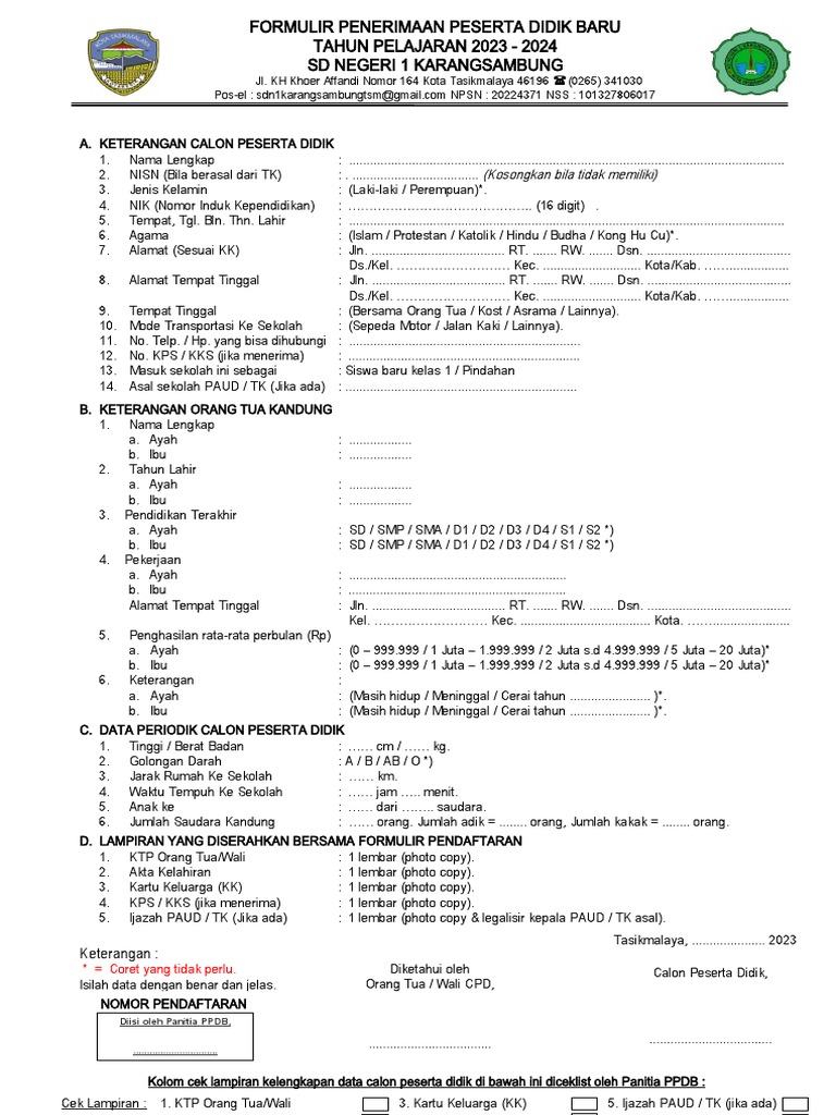 Formulir PPDB 2023-2024 | PDF