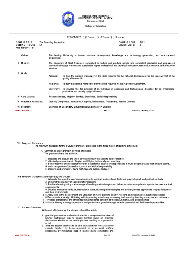 Syllabus Ed2 | PDF | Teachers | Educational Technology