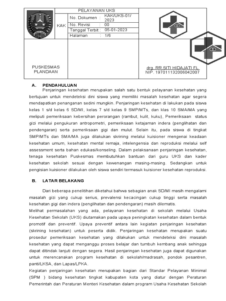 Kak Pelayanan (Program) Uks 2023 | PDF