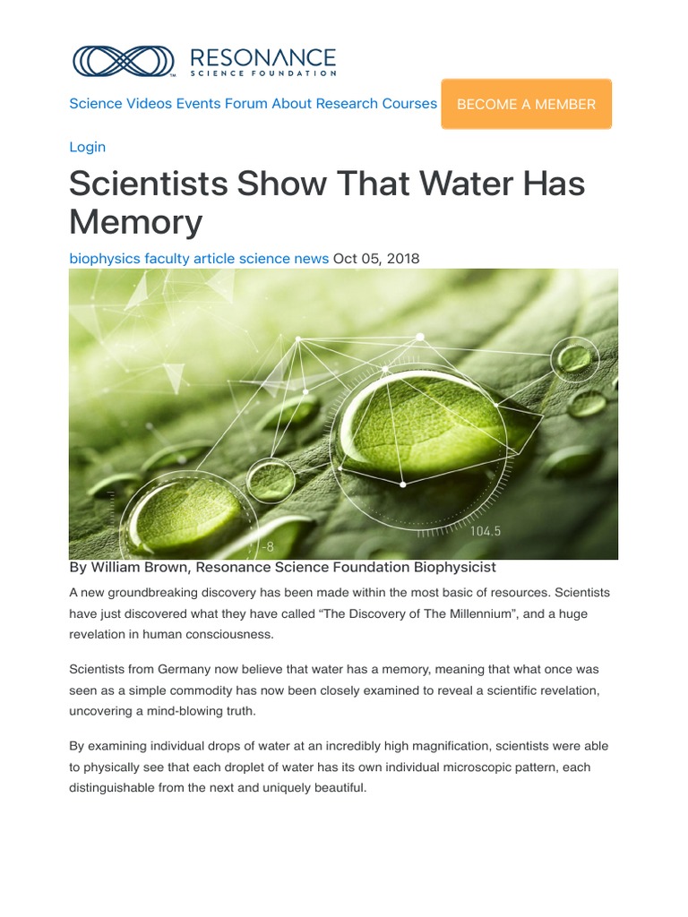 Scientists Show That Water Has Memory | PDF | Water | Memory