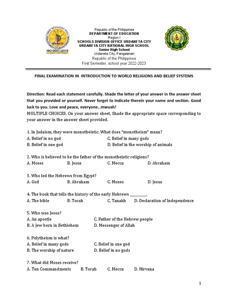 Religion Final Exam | PDF