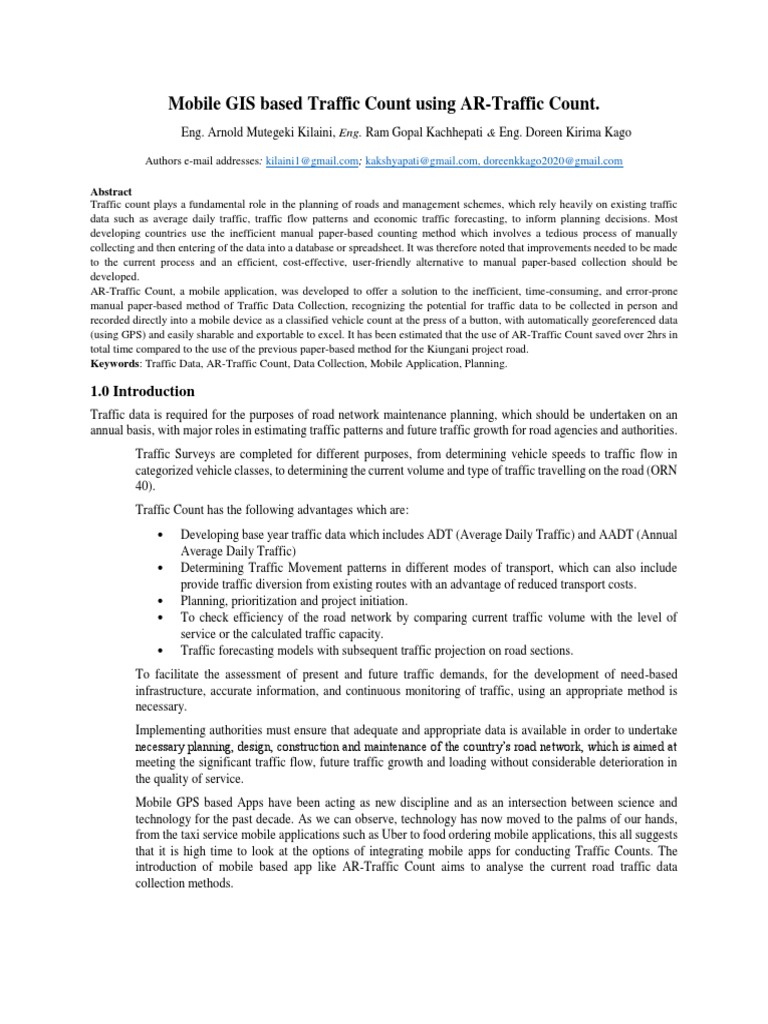 Mobile GIS Based Traffic Count Using AR-Traffic Count | PDF | Traffic ...