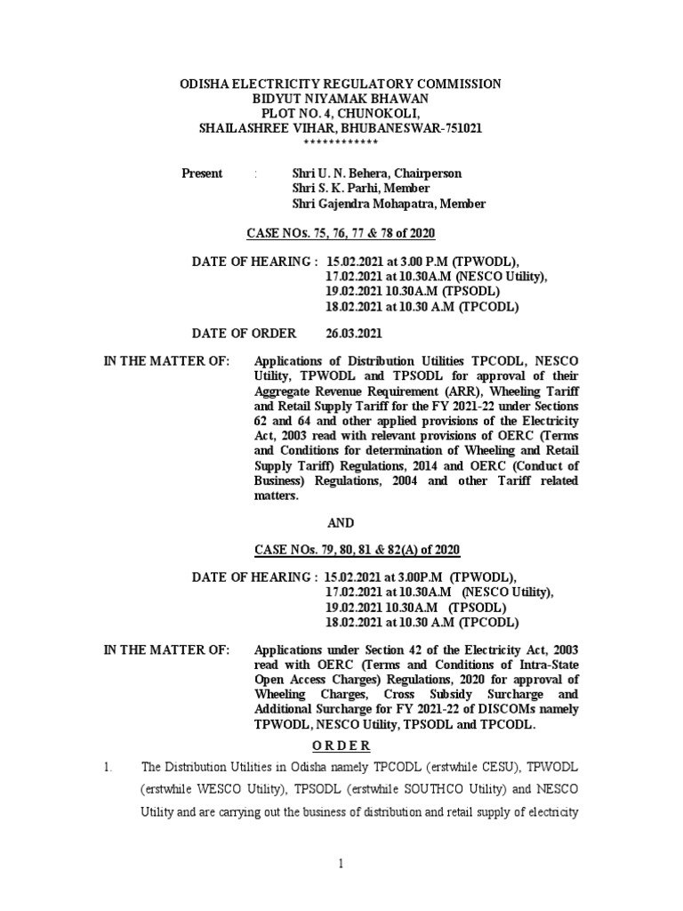 Discom Tariff Order For FY 2021-22 PDF | PDF