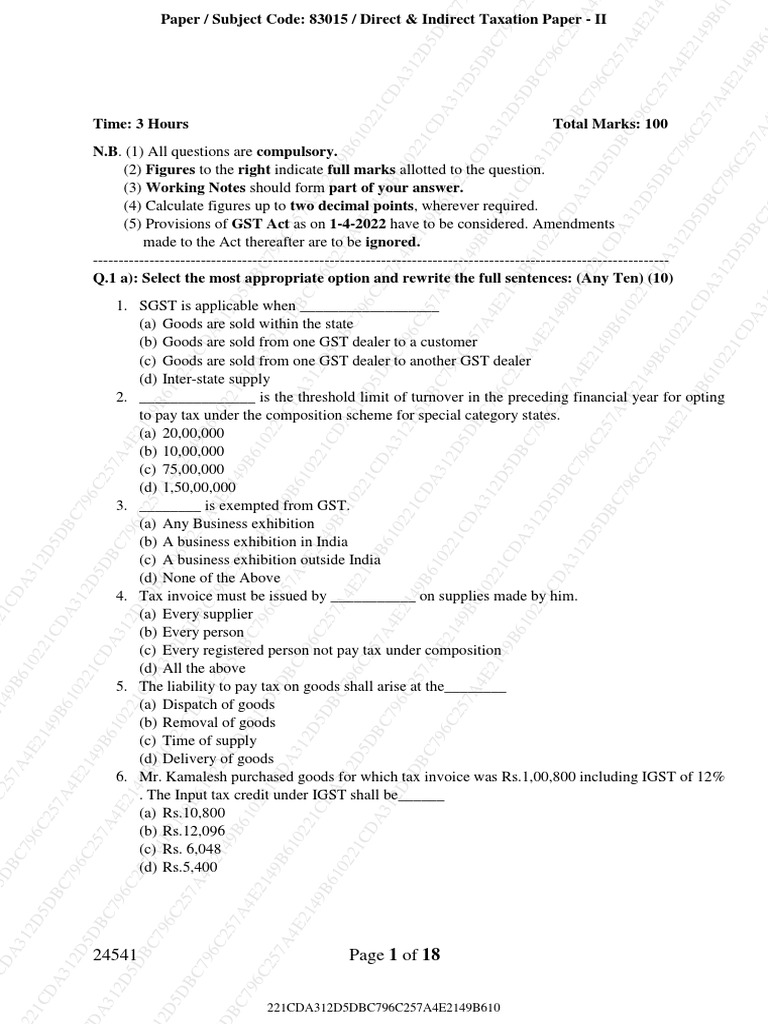 DIRECT & INDIRECT TAX (GST) Sem 6 2023 PDF | PDF | Governance | Taxes
