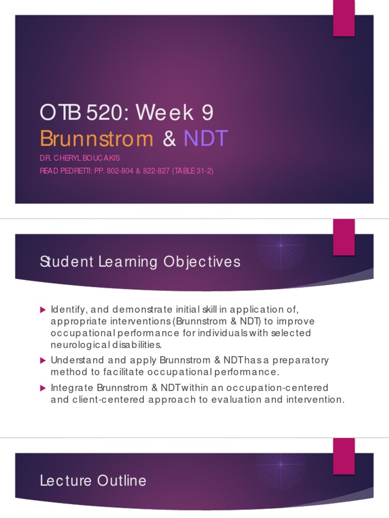 OTB 520 - Week 9 Lecture 2 - Brunnstrom and NDT PDF | PDF | Anatomical Terms Of Motion | Elbow