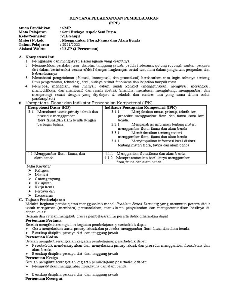 RPP Kelas 7 Ganjil Seni Rupa | PDF