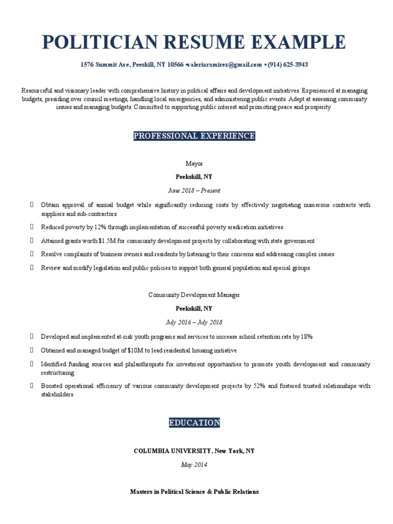 politician-resume-example.docx | PDF | Résumé | Economies