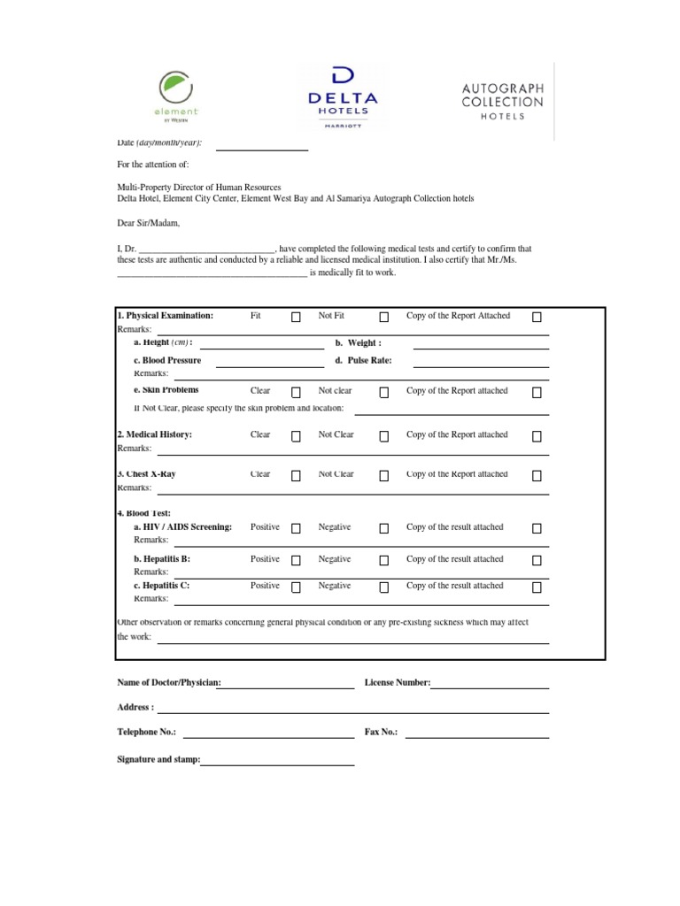 (Delta Cluster) Pre-Employment Medical Checklist | PDF