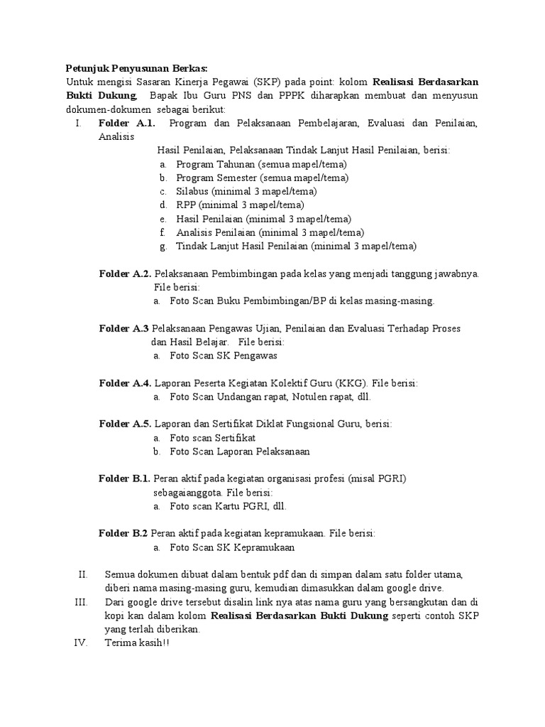 Petunjuk Penyusunan Berkas - Link SKP | PDF