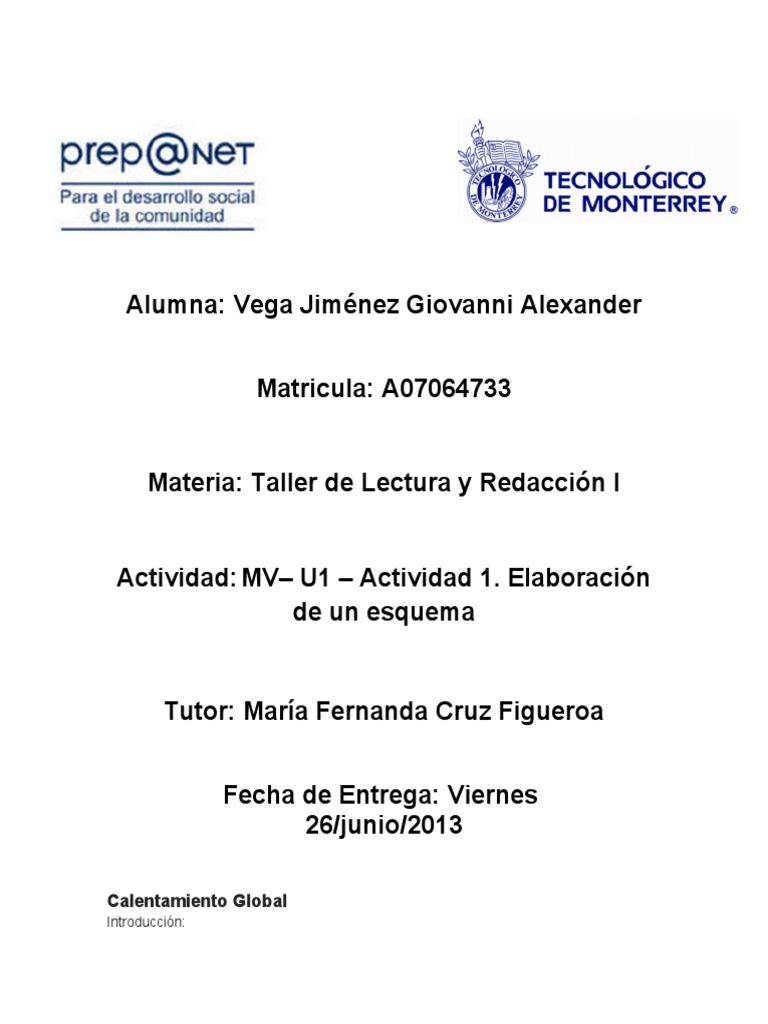MV - U1 - Actividad 1. Elaboración de Un Esquema | PDF | Contaminación | Cambio climático