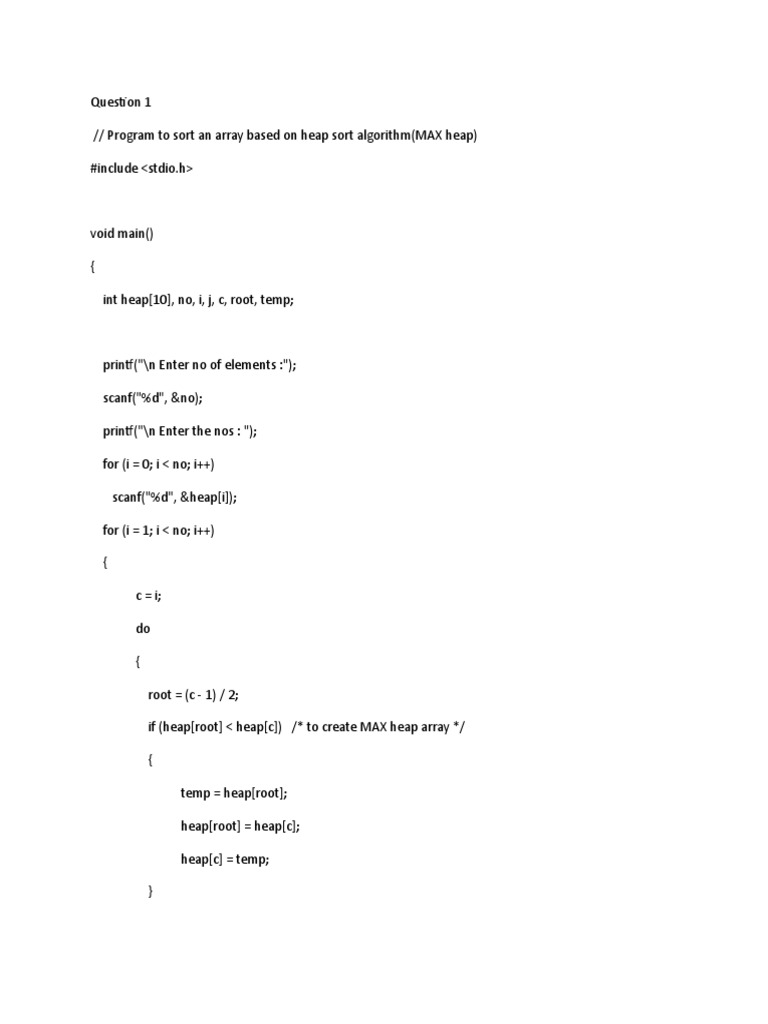 Heap Sort Algorithm in C Programming | PDF | Teaching Methods & Materials | Technology & Engineering