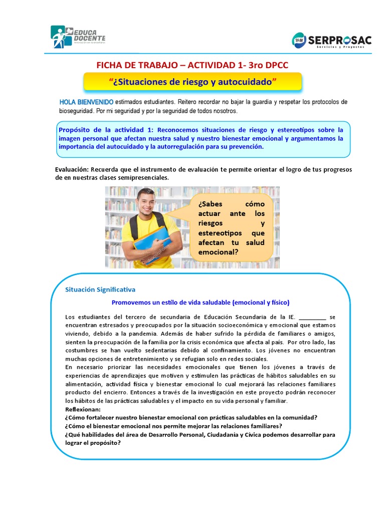 FICHA DE TRABAJO - Act 1 - DPCC - 3ro | PDF | Las emociones | Estereotipos