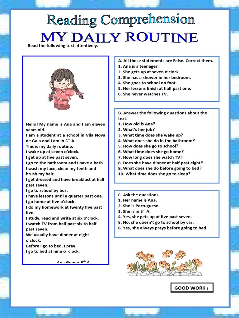 Ana's Daily Routine Comprehension | PDF