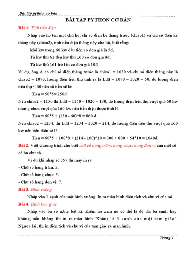 BÀI TẬP PYTHON ÔN TẬP KTHK2 | PDF