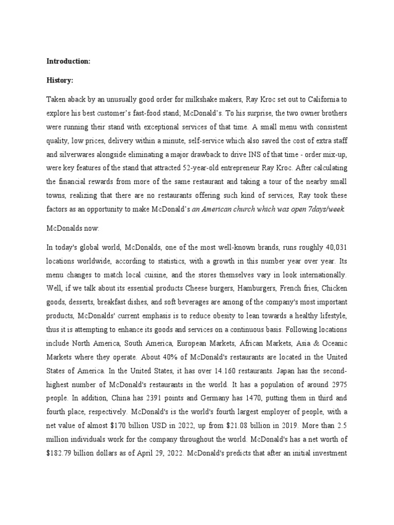 Mcdonalds Report | PDF | Mc Donald's | Hamburgers