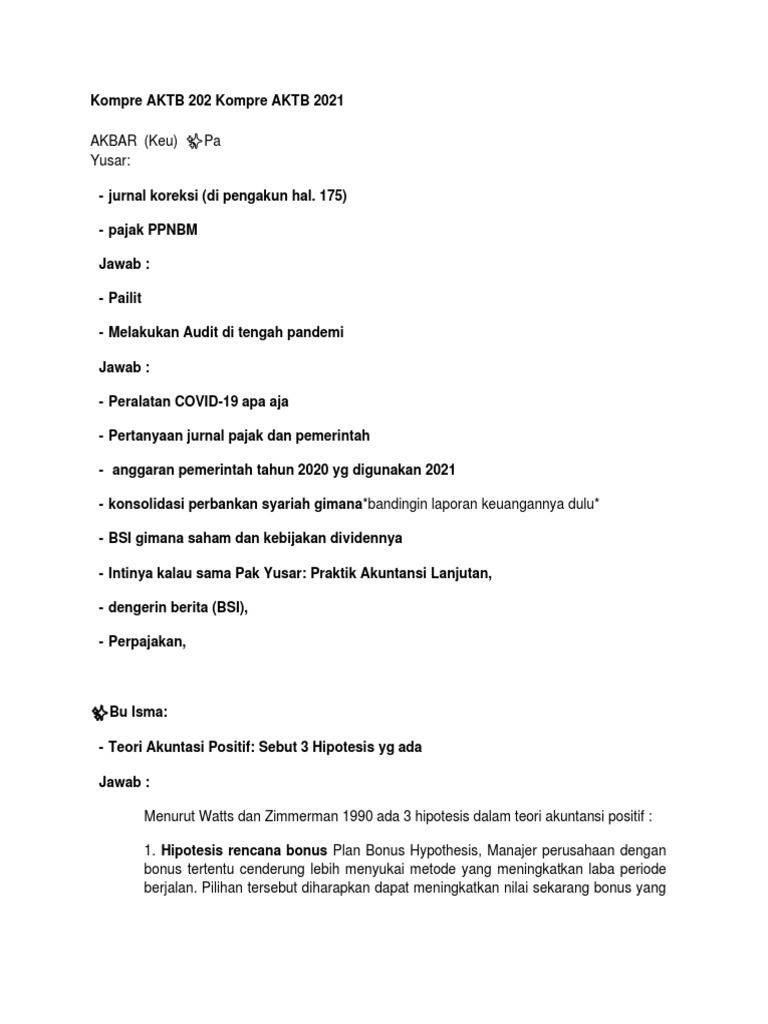 Pertanyaan Kompre Kating Akt B | PDF