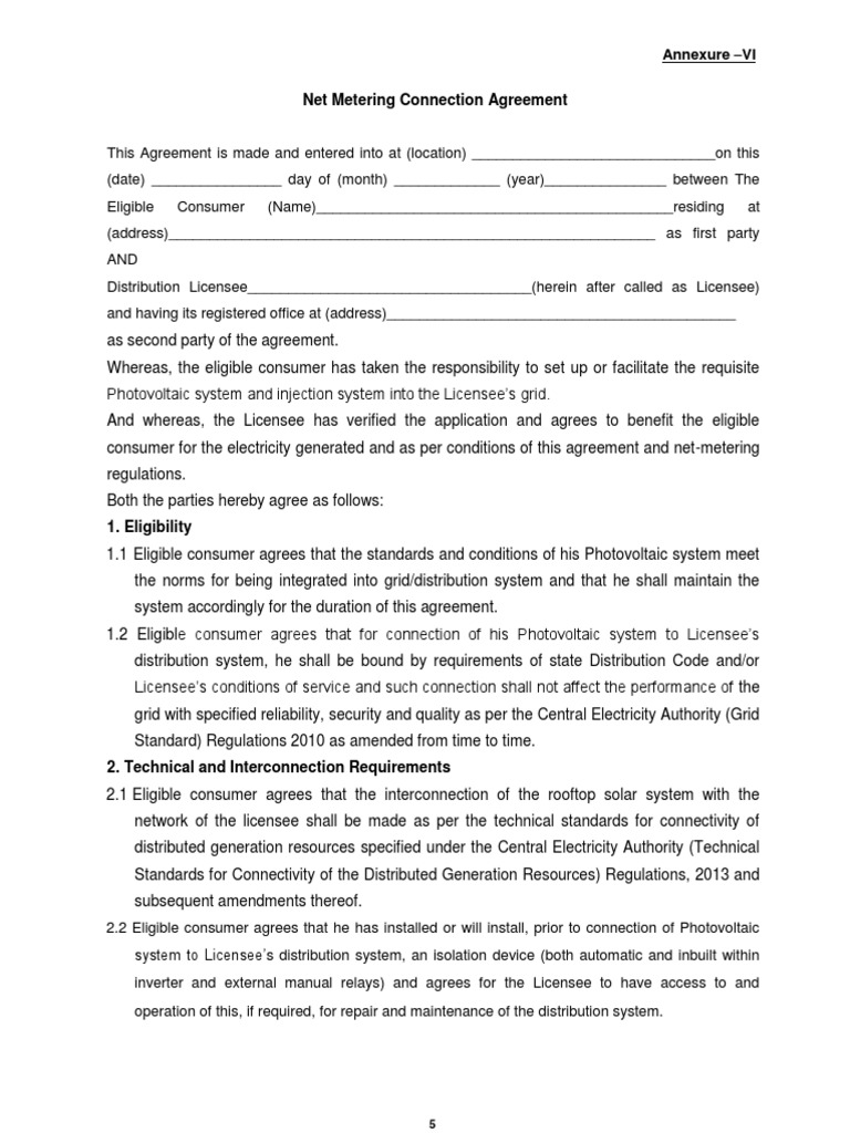 Net Metering Agreement - ANNEXURE VI | PDF | Photovoltaic System | Electrical Grid