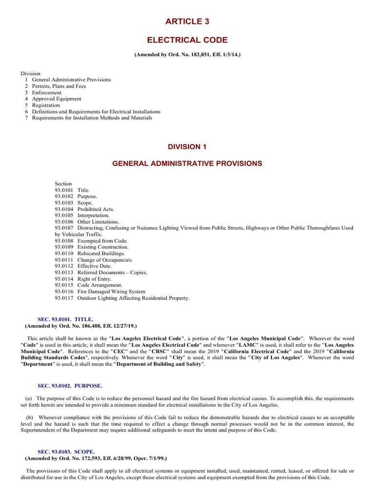 Los Angeles Electrical Code | PDF | Electrical Wiring | Lighting