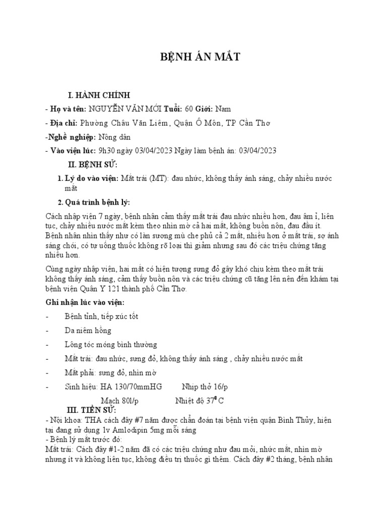 BỆNH ÁN GLOCOM | PDF