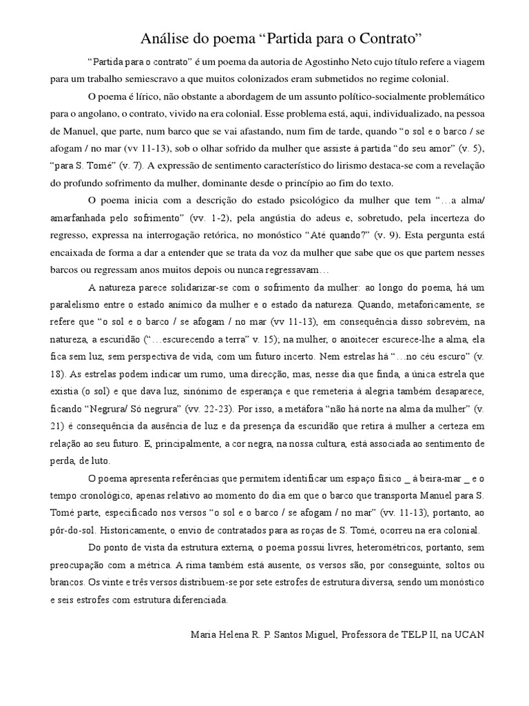 Análise do Poema "Partida para o Contrato" | PDF