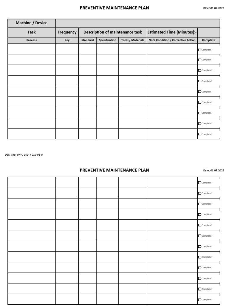 Preventive Maintenance Plan Pdf Physical Sciences Mechanical
