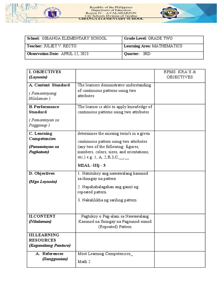 Q3_MATH2_PATTERN_WEEK_9 | PDF | Learning | Curriculum
