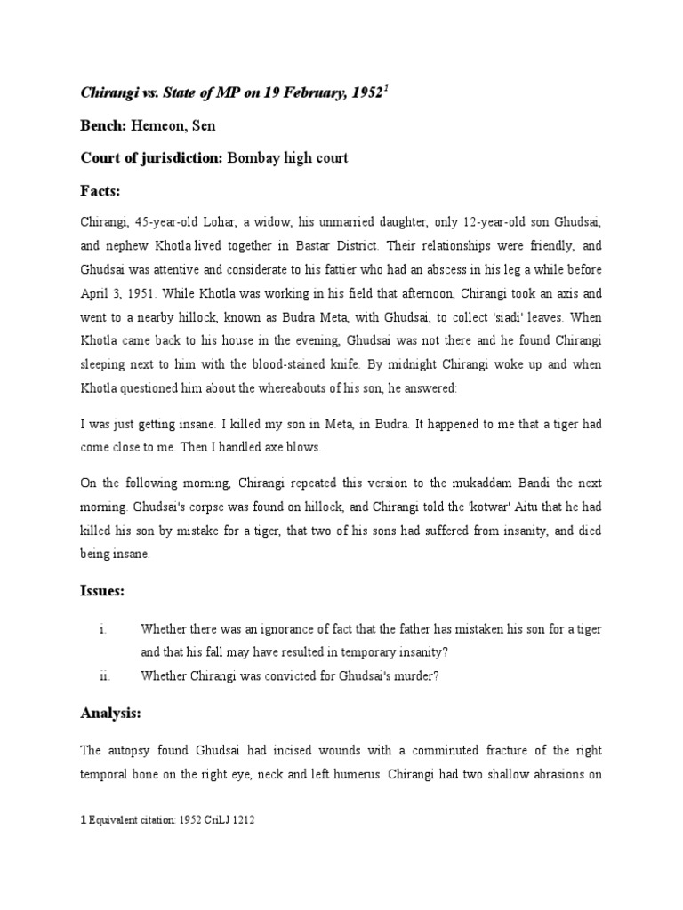 Chirangi Vs State of Madhya Pradesh 19 February, 1952 - Case Summary ...