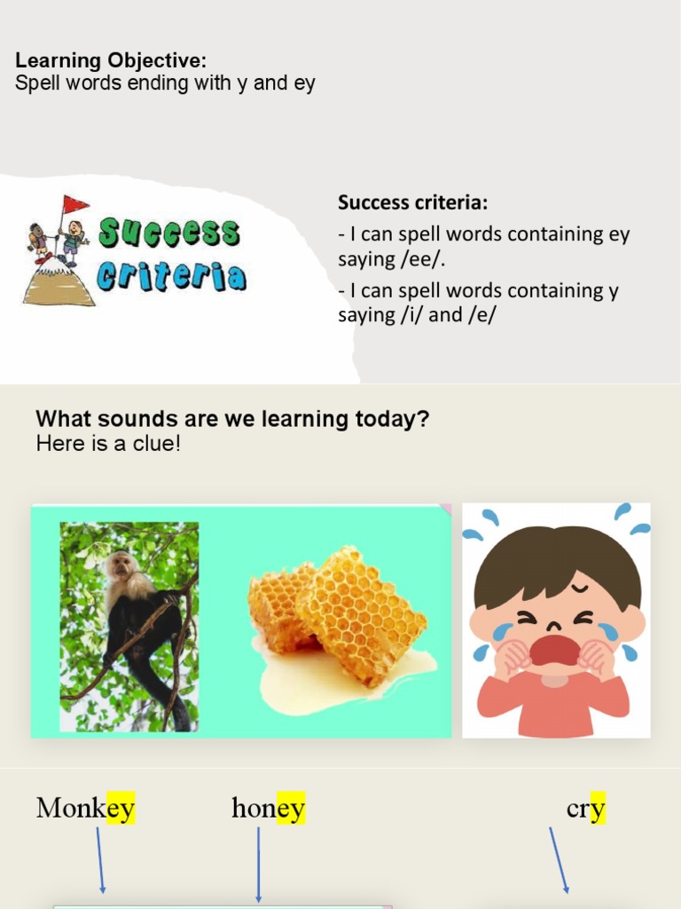 Spelling Words with Y and EY Endings | PDF | Language Arts & Discipline