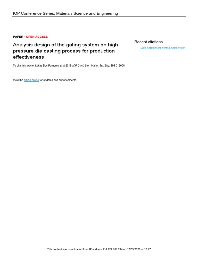 2018-Purnomo - Analysis Design of The Gating System On HPDC Process PDF ...