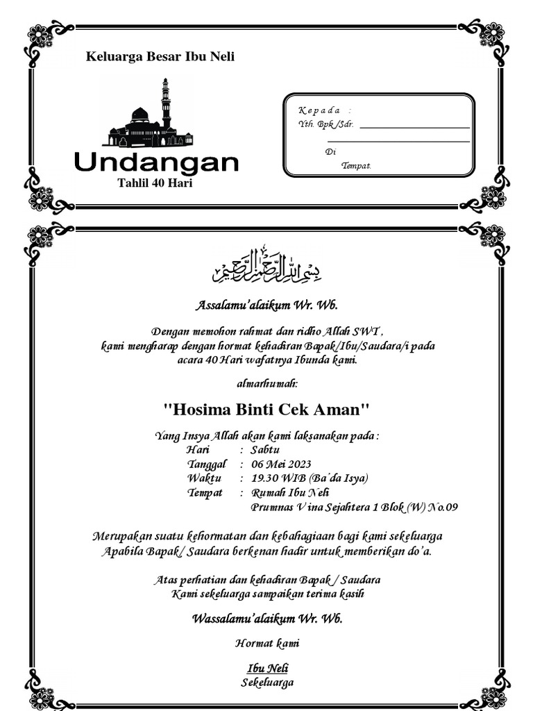 Undangan Tahlil 40 Hari | PDF