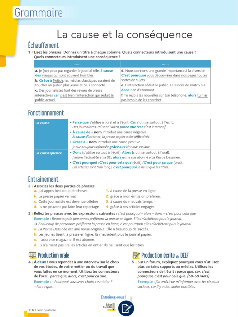 3) Grammaire - La Cause Et La Conséquence | PDF | Média de masse | la ...