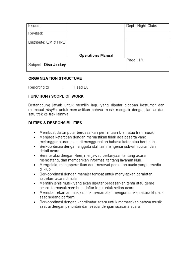 DJ Job Description & Duties Guide | PDF