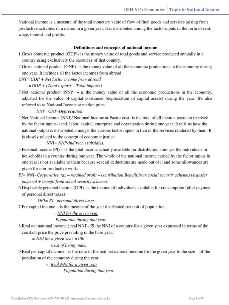 National Income - Notes | PDF | Cost Of Living | Income