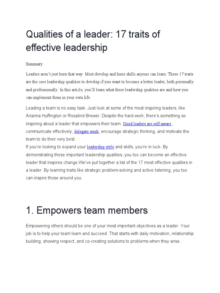 17 Traits of Effective Leadership: A Comprehensive Guide to Developing Core Leadership Skills ...