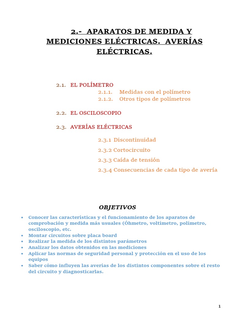 Tema 2. Aparatos de Medidas y Mediciones Eléctricas. Averías Eléctricas ...